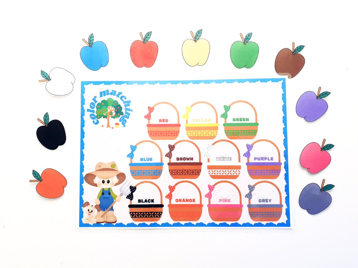 Apple Color Matching Game, Fine Motor Activity - Etsy