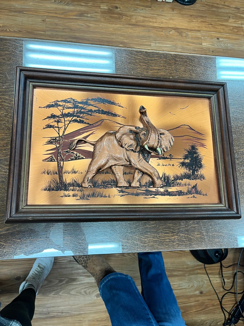 Vintage John Louw 3D Copper Framed Art of Bull Elephant Roaming the ...