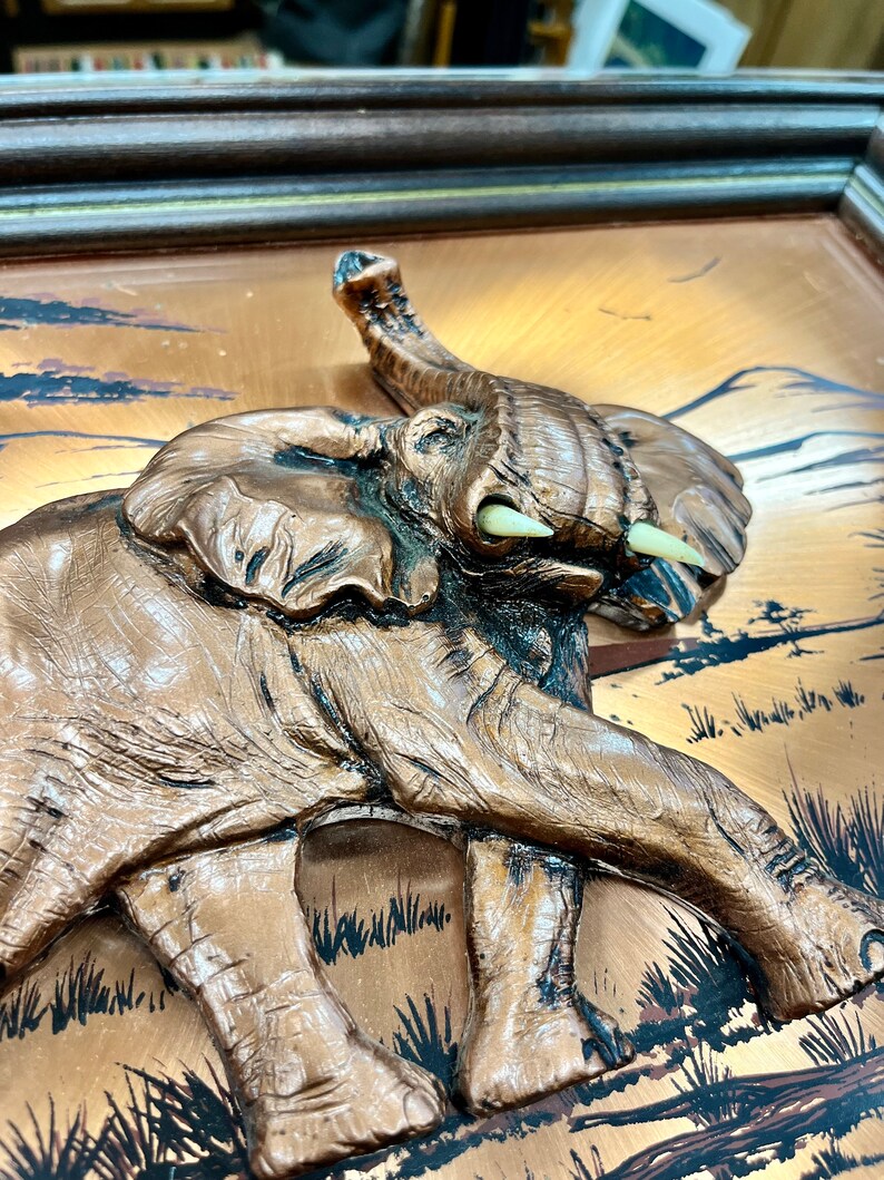 Vintage John Louw 3D Copper Framed Art of Bull Elephant Roaming the ...
