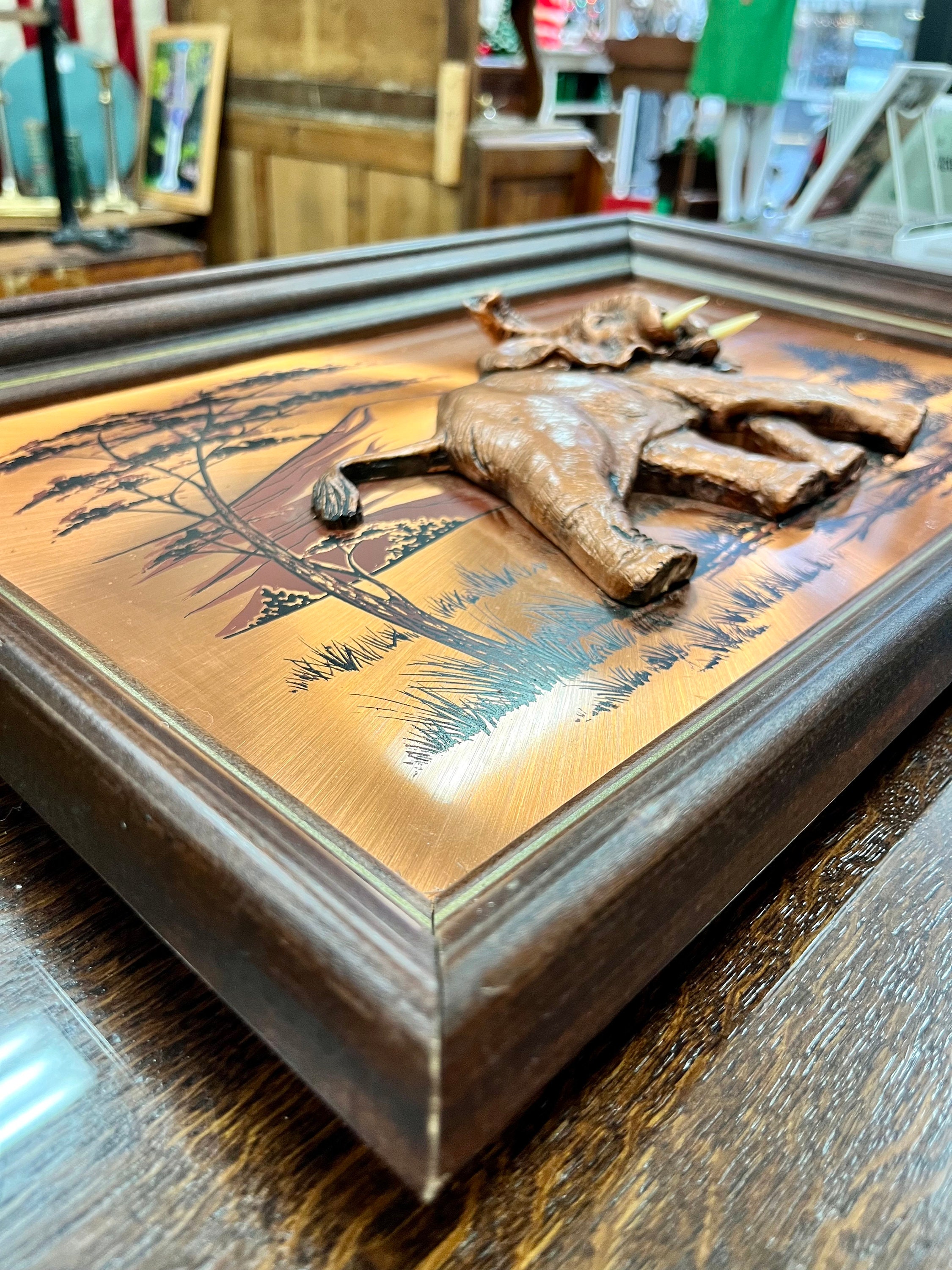 Vintage John Louw 3D Copper Framed Art of Bull Elephant Roaming the ...