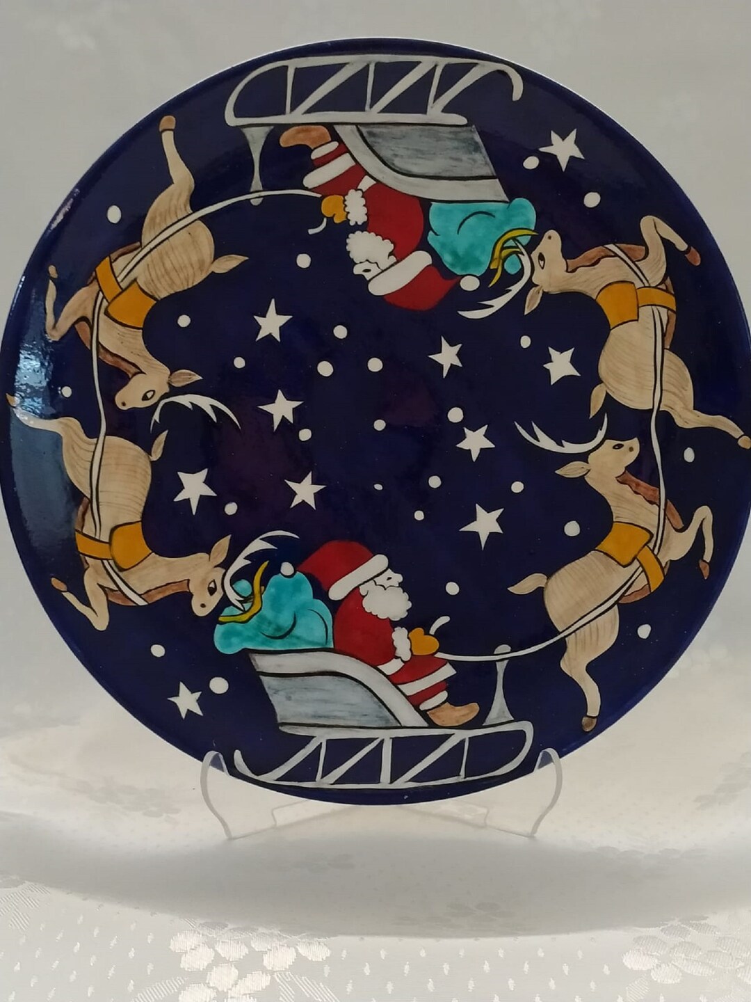 Santa Raindeer Hand Painted Iznik Tile. Santa Claus and Reindeer ...