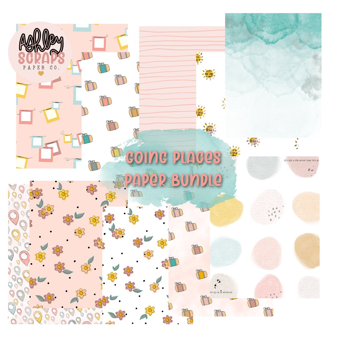 Going Places Scrapbook Paper Bundle Instant Download Letter Size, 12 ...