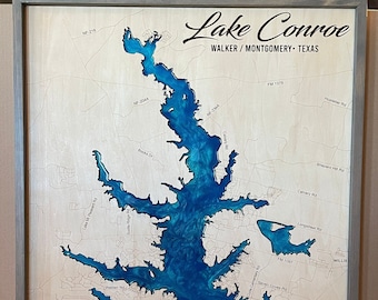 Conroe Lake montgomery and Walker Co, TX Wooden Engraved Map, Wall Art ...