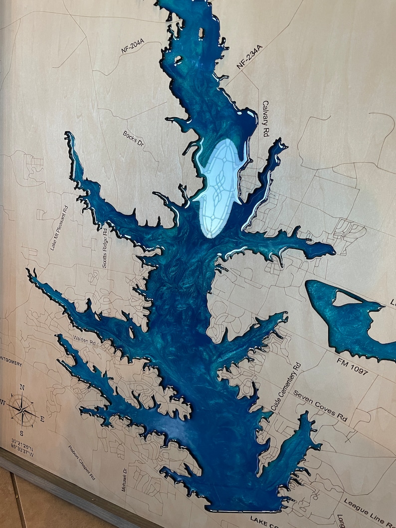 Lake Conroe Resin Map - Etsy