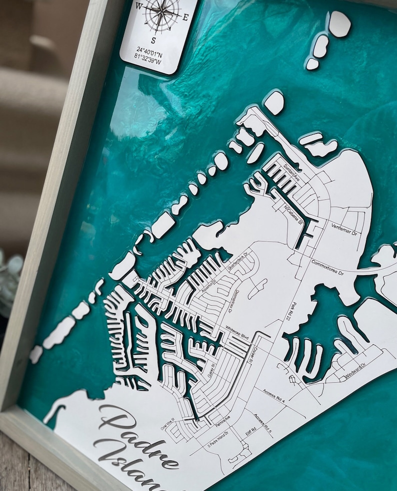 Padre Island Laser Cut Map With Resin Base - Etsy