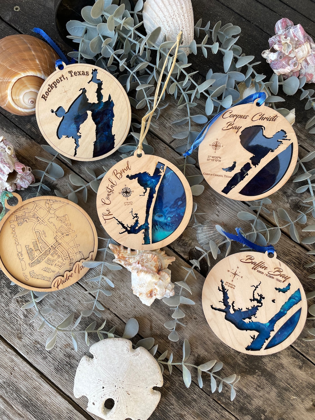 Resin/wood Coastal Map Ornaments - Etsy