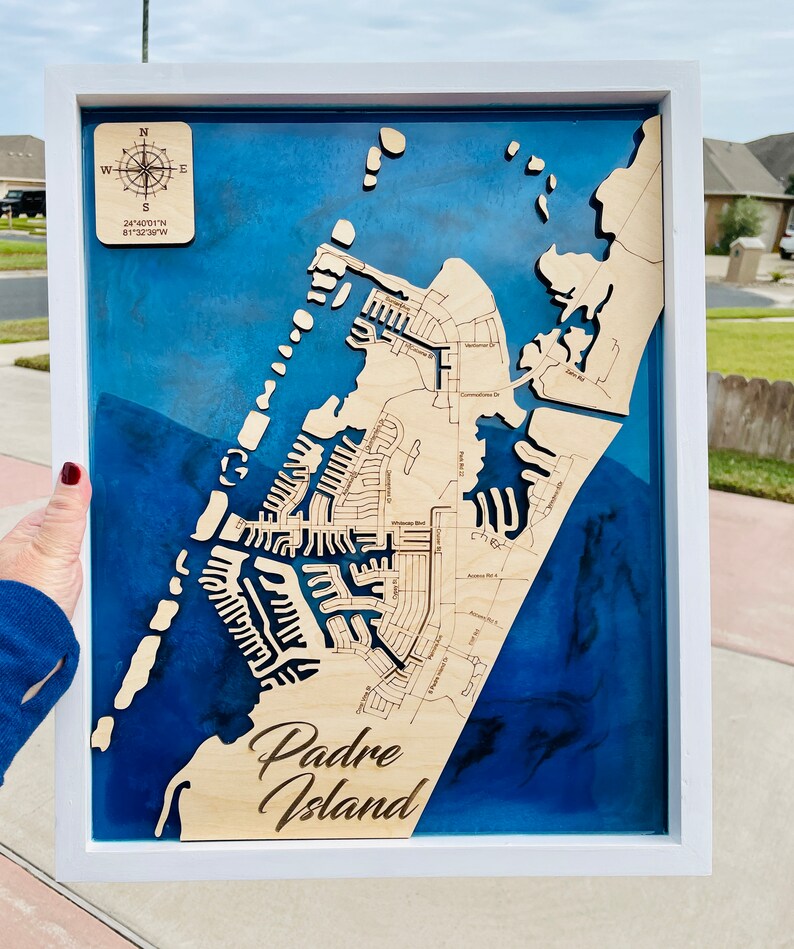 Padre Island Laser Cut Map With Resin Base - Etsy
