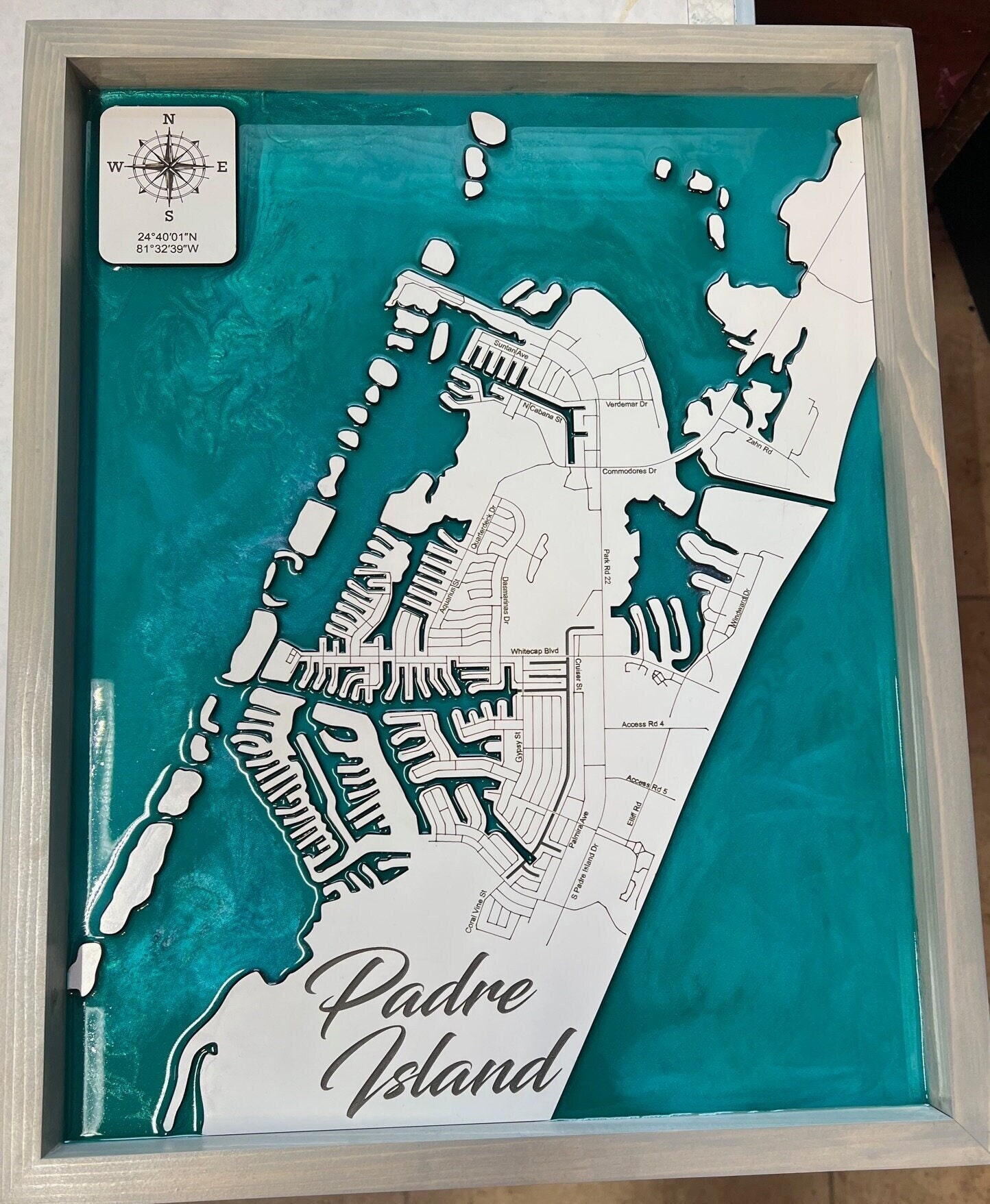Padre Island Laser Cut Map With Resin Base - Etsy
