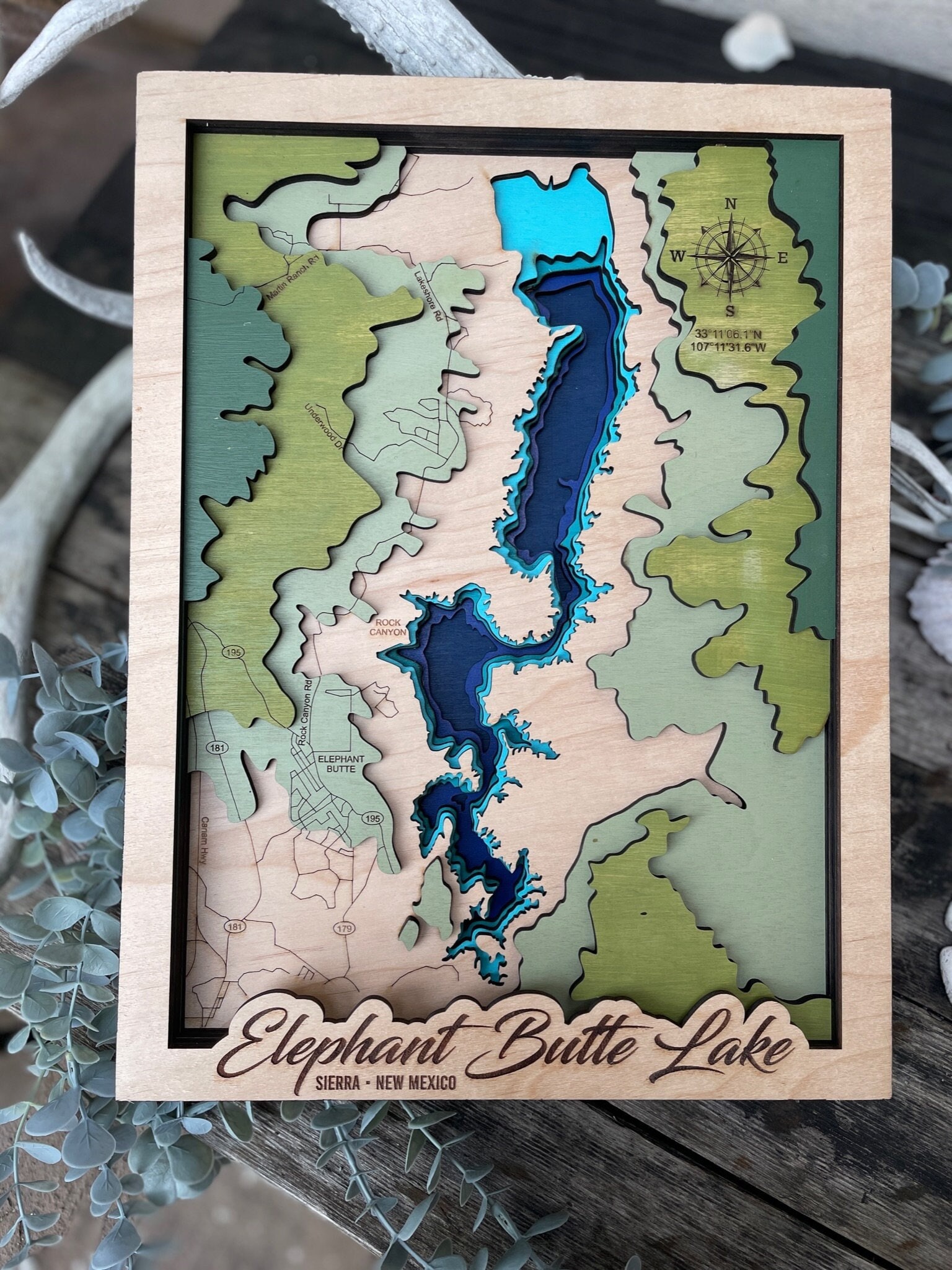 Colored Elephant Butte Lake Laser Cut Topographical Map - Etsy