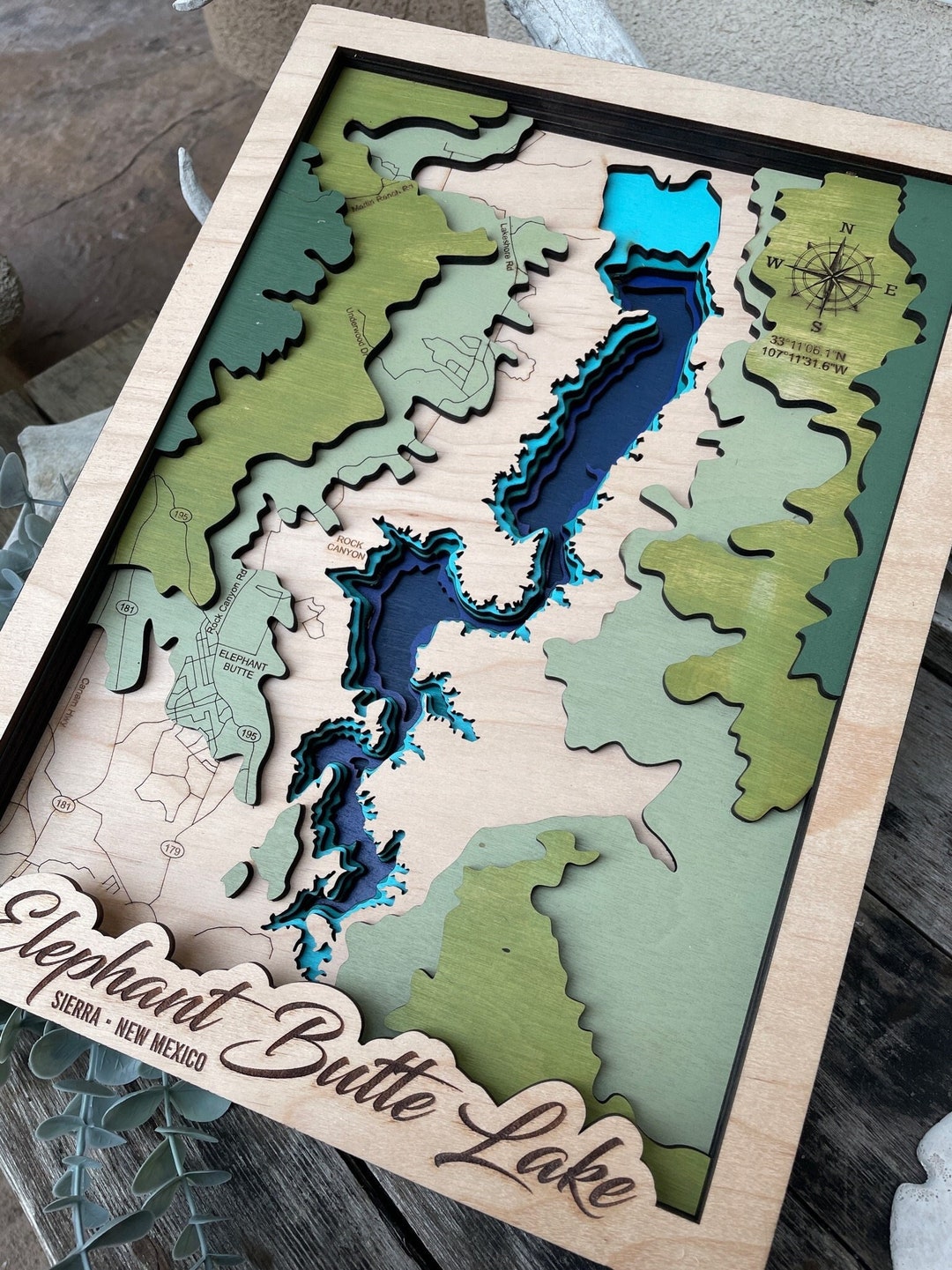 Colored Elephant Butte Lake Laser Cut Topographical Map - Etsy