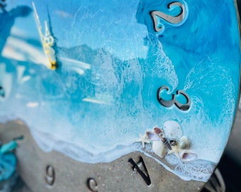 Resin Seashell Wall Clock Handmade Beach Clock Epoxy Resin - Etsy