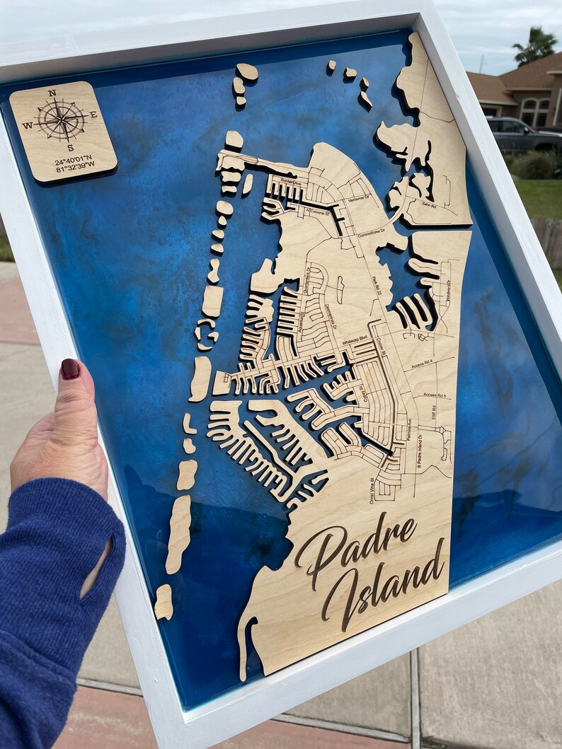 Padre Island Laser Cut Map With Resin Base - Etsy