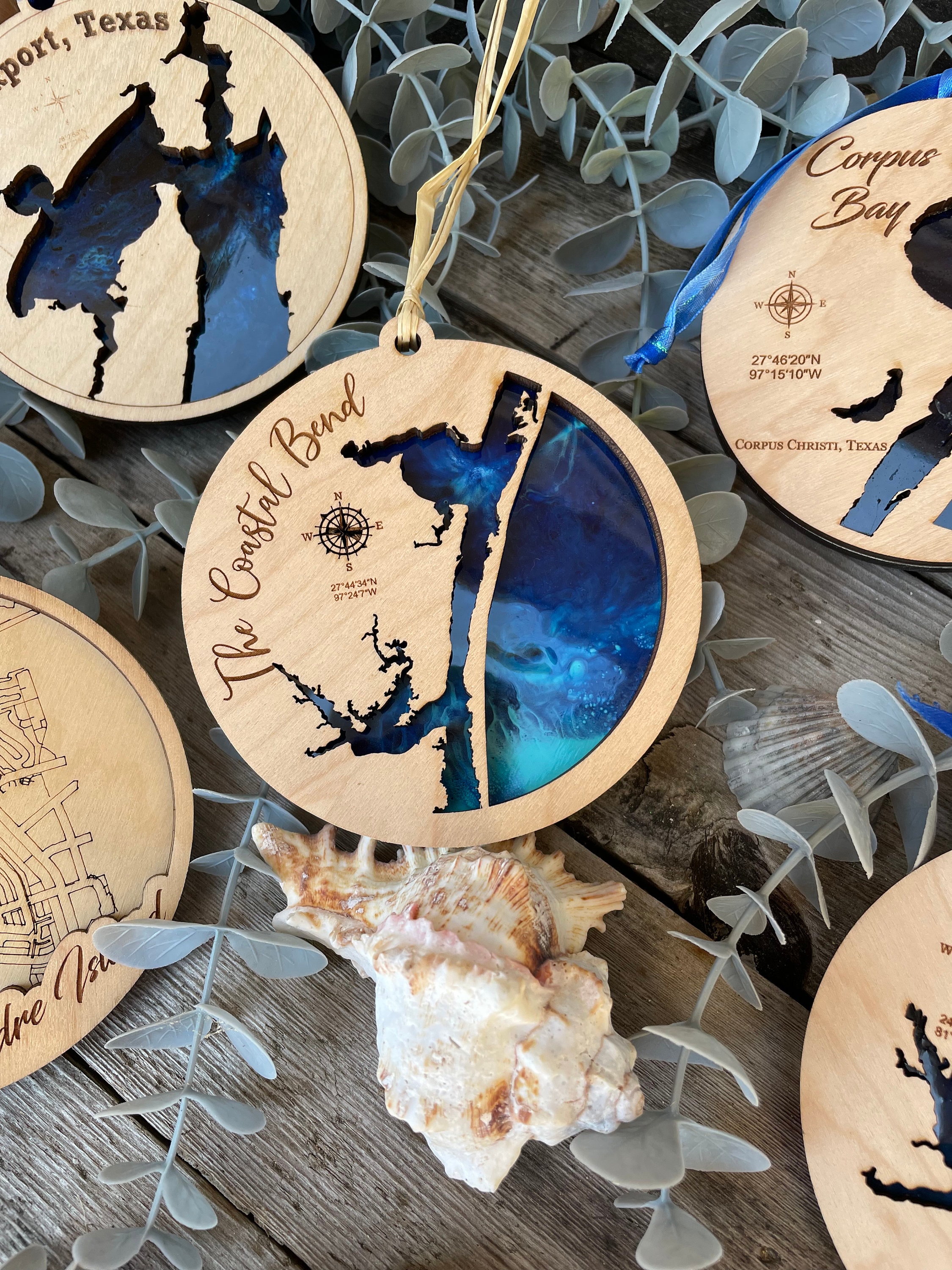 Resin/wood Coastal Map Ornaments - Etsy