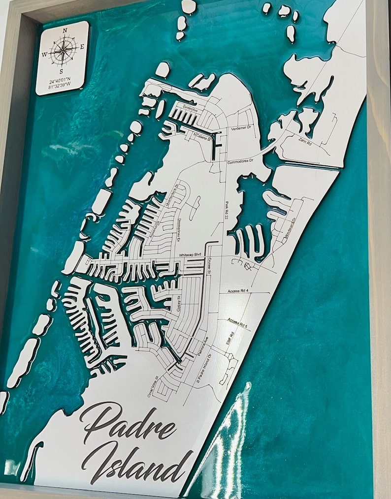 Padre Island Laser Cut Map With Resin Base - Etsy