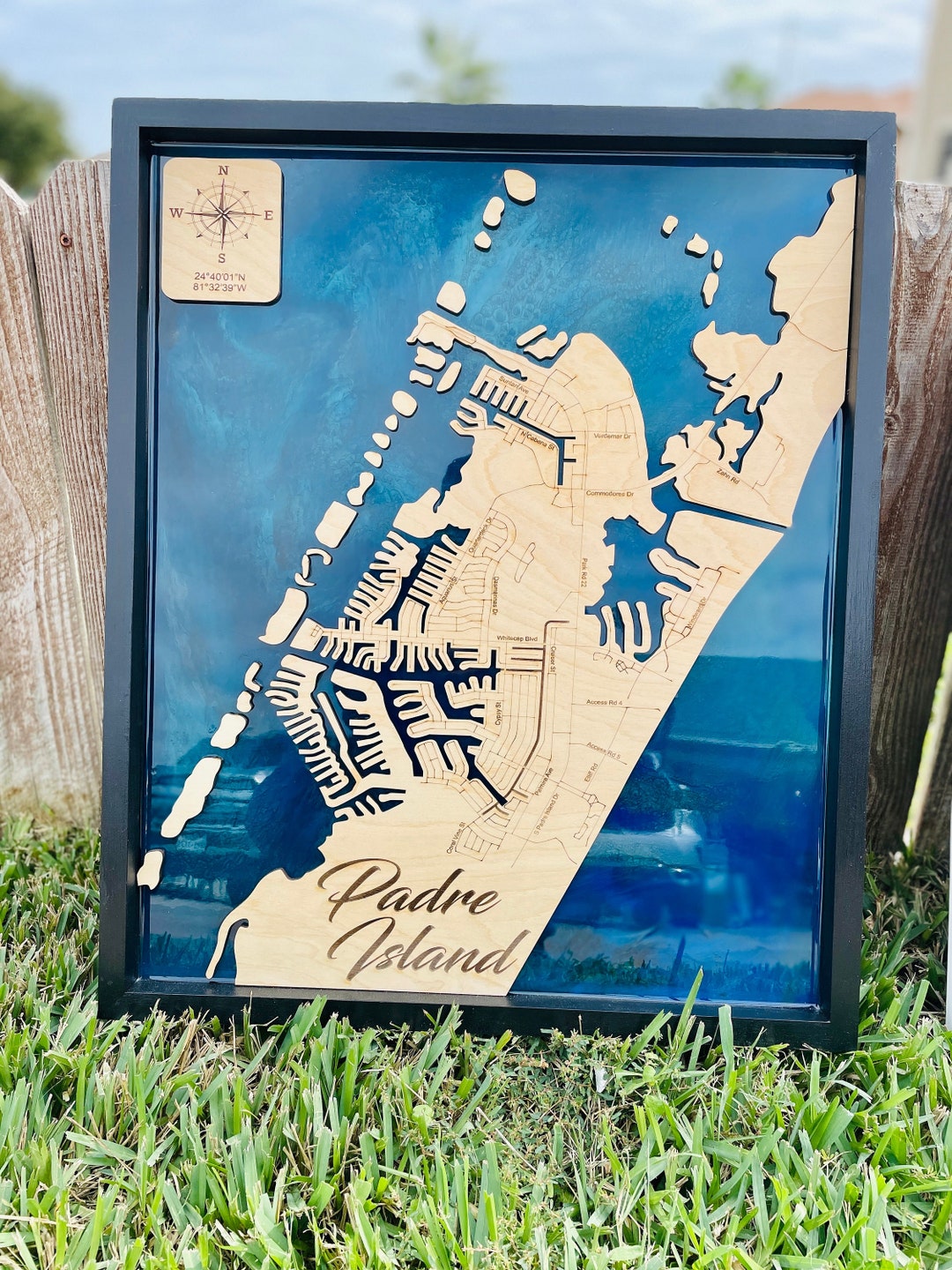 Padre Island Laser Cut Map With Resin Base - Etsy