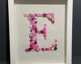 Button Art Initial Picture, Button Letter, Alphabet Art, Christening ...