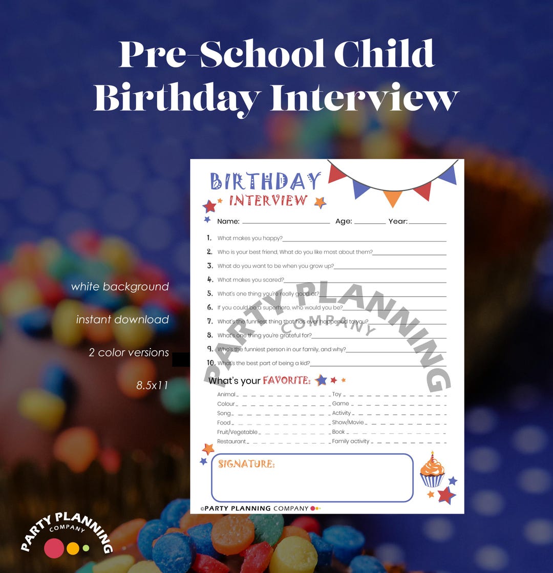 Printable Kids Birthday Interview I Annual Interview I Birthday ...