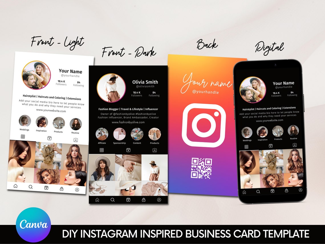 Instagram Business Card Bundle IG Business Card Template - Etsy