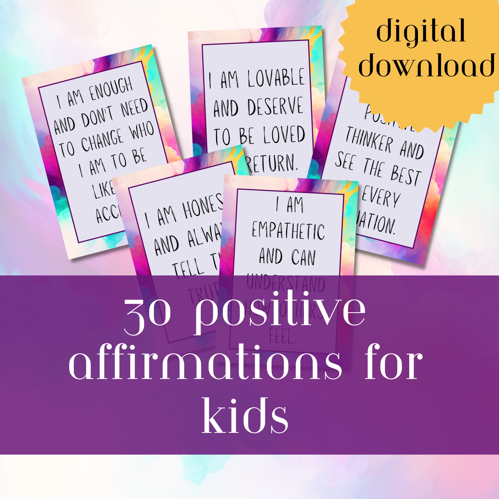 30 Positive Affirmations for Kids Digital Download - Etsy
