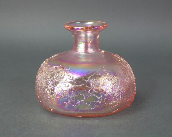 Iridescent Veined Threaded Art Glass Bottle Form Vase - Gem