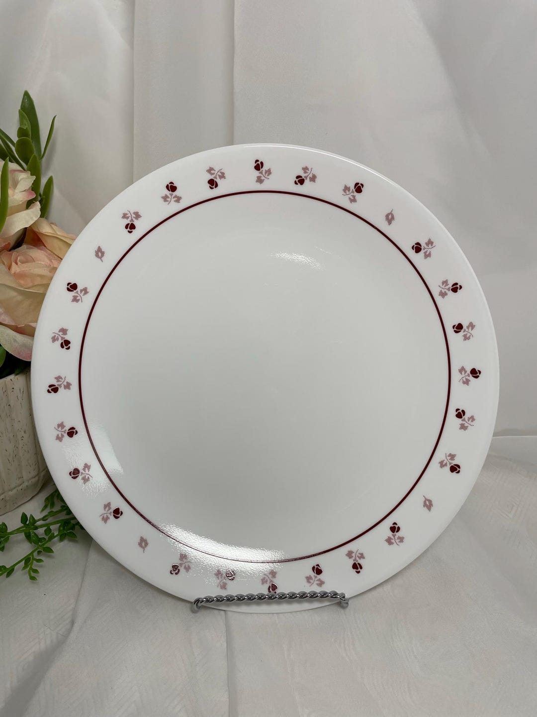 Vintage Corelle Burgundy Rose Dinner Plates, Sold Individually - Etsy