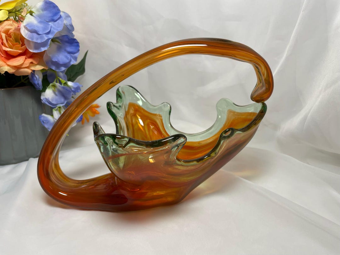 Vintage Ozark Art Glass Orange Swirl Cornucopia Centerpiece - Etsy