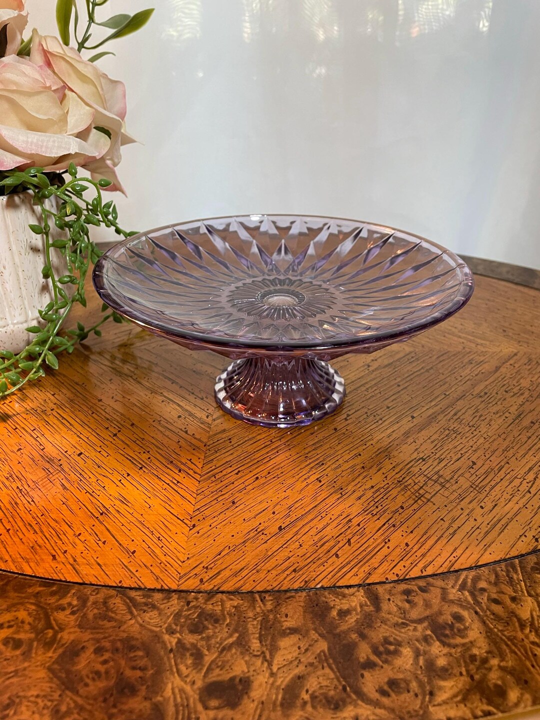 Pedistal Cake Plate in Lavender Glass With Diamond Pattern - Etsy
