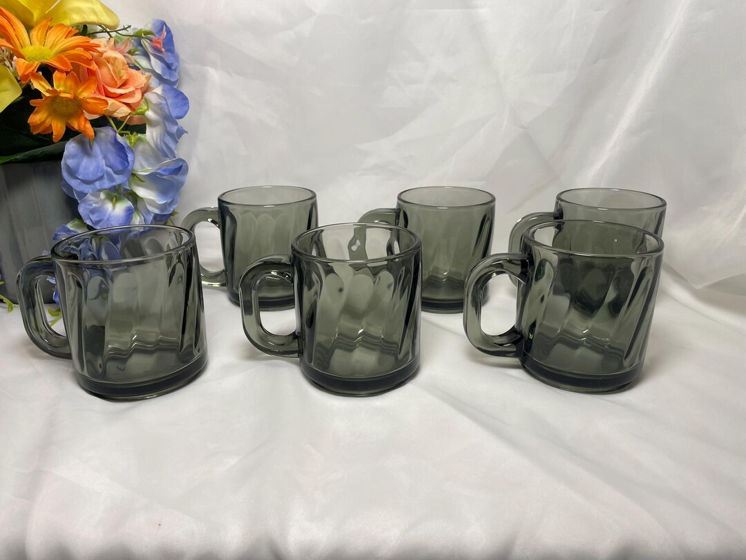 Vintage Libbey Glass Swirl Optic Smokey Gray Mugs, Set of 6 - Etsy