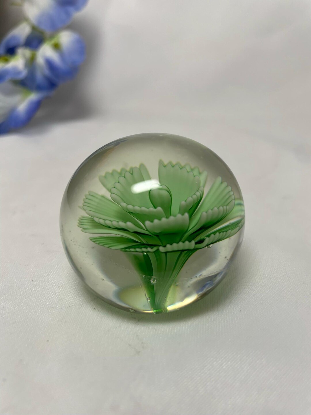 Vintage Green Floral Mini Glass Paperweight - Etsy