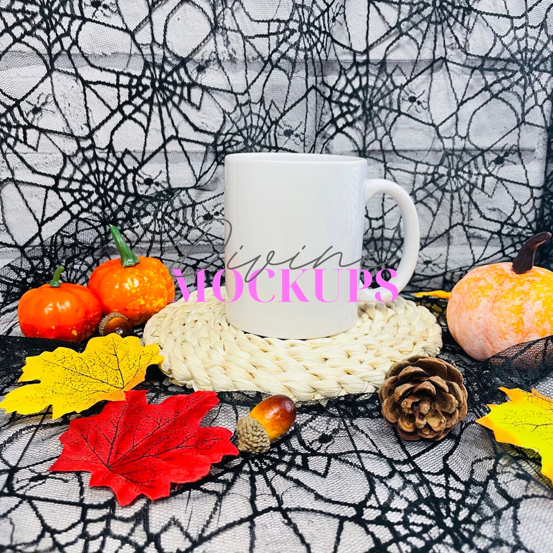 11oz White Halloween Cup Mockup Halloween Fall Coffee Mug Digital ...