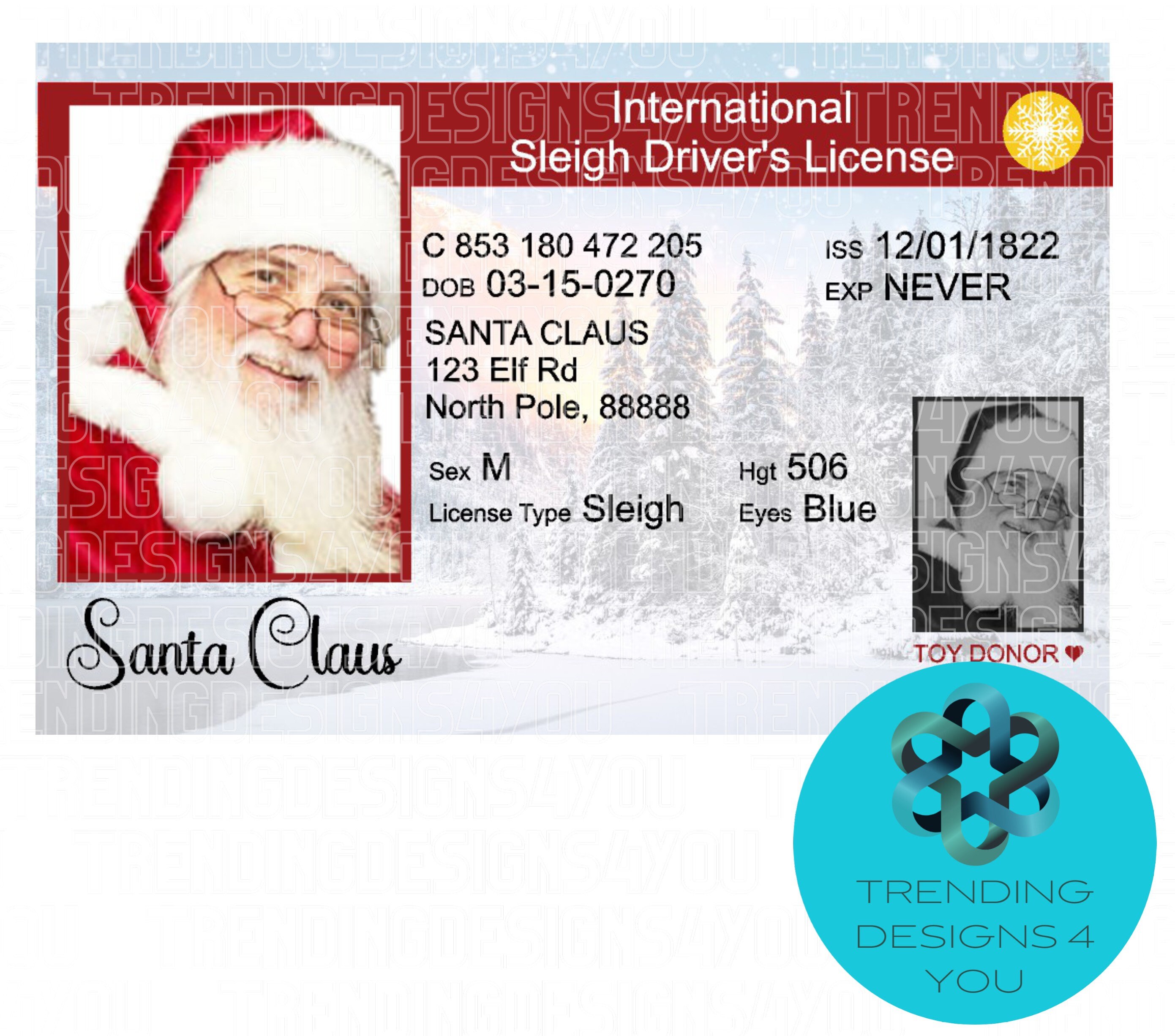 Santa Drivers License Sublimation Design. Small Gift Idea. Perfect ...