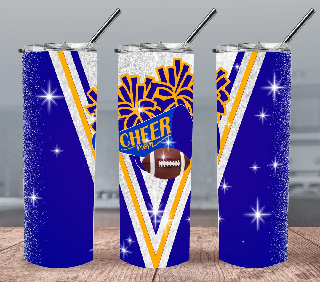 Cheer Mom Tumbler PNG. Blue and Gold Pom Poms . Cheer / Football ...