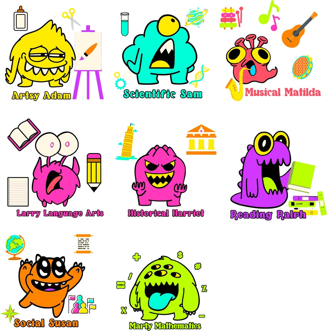 Classroom Mascots, Colorful Monsters Digital Design - Etsy