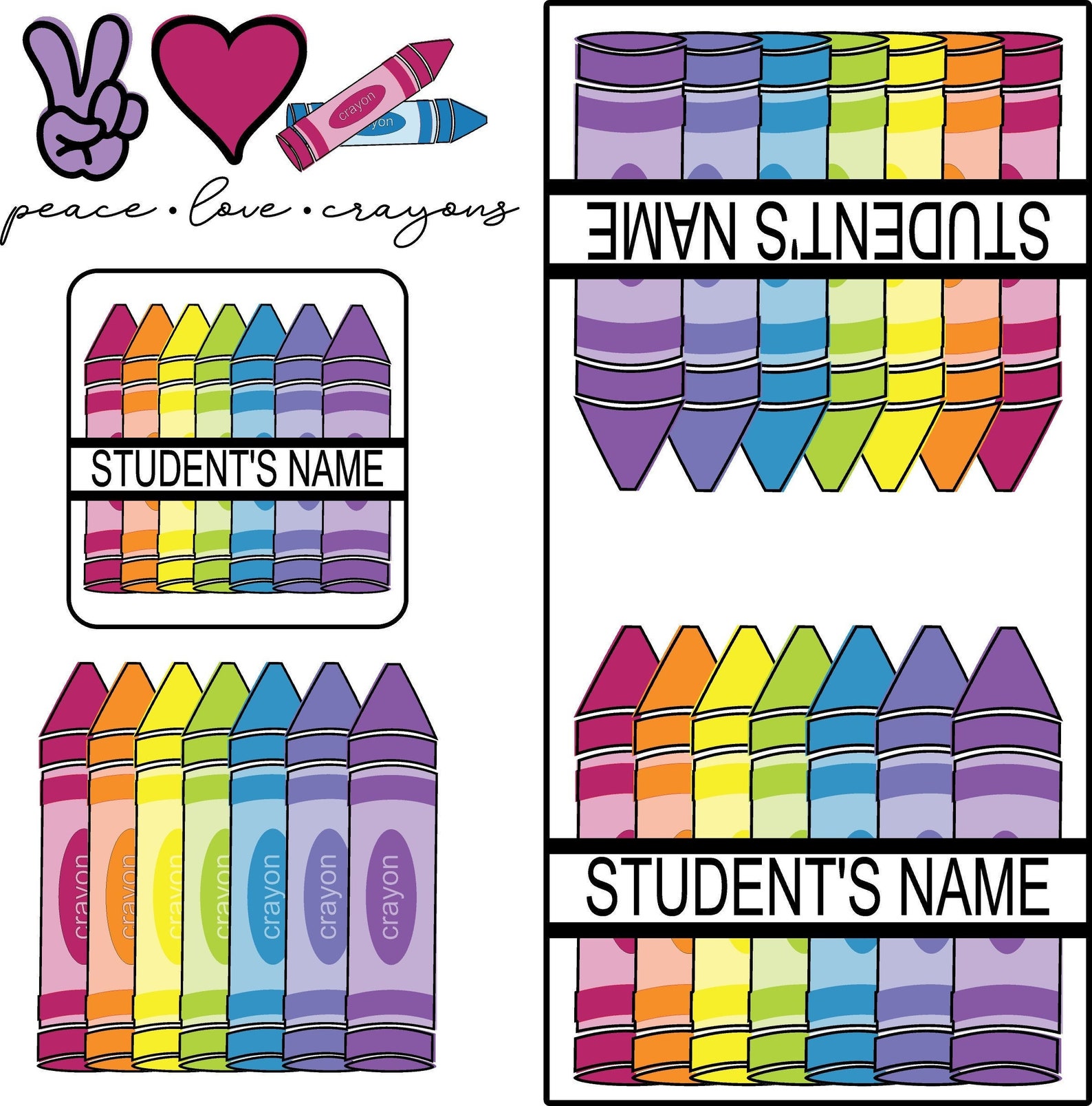 Back to School Crayon SVG Bundle. Student, Teacher Name Tag. Peace Love ...