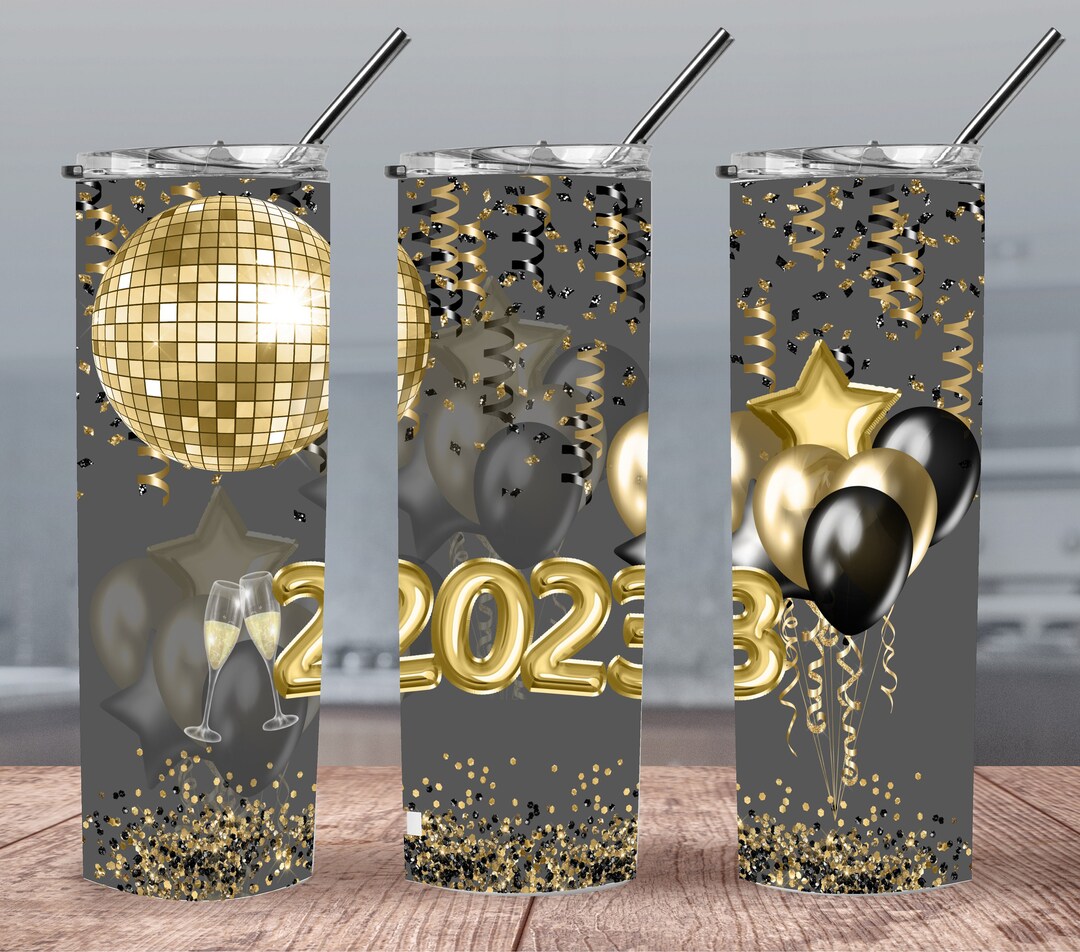 2023 New Years PNG. Festive Tumbler Wrap With Glitter, Streamers, and ...