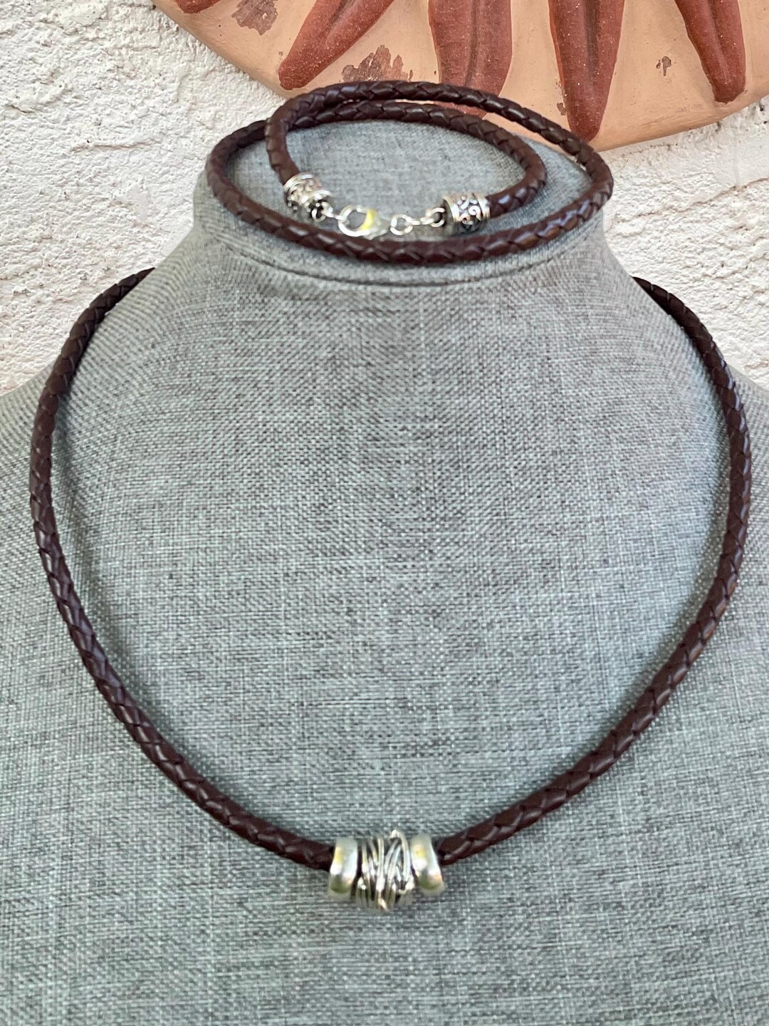 Chocolate Brown Leather Cord Accessory Set, Necklace and Bracelet ...