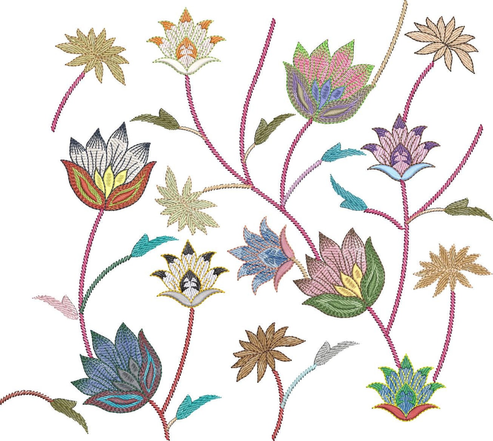 FLORAL MOTIF EMBROIDERY Flower Design File, W-13.61 in H-12.43in ...