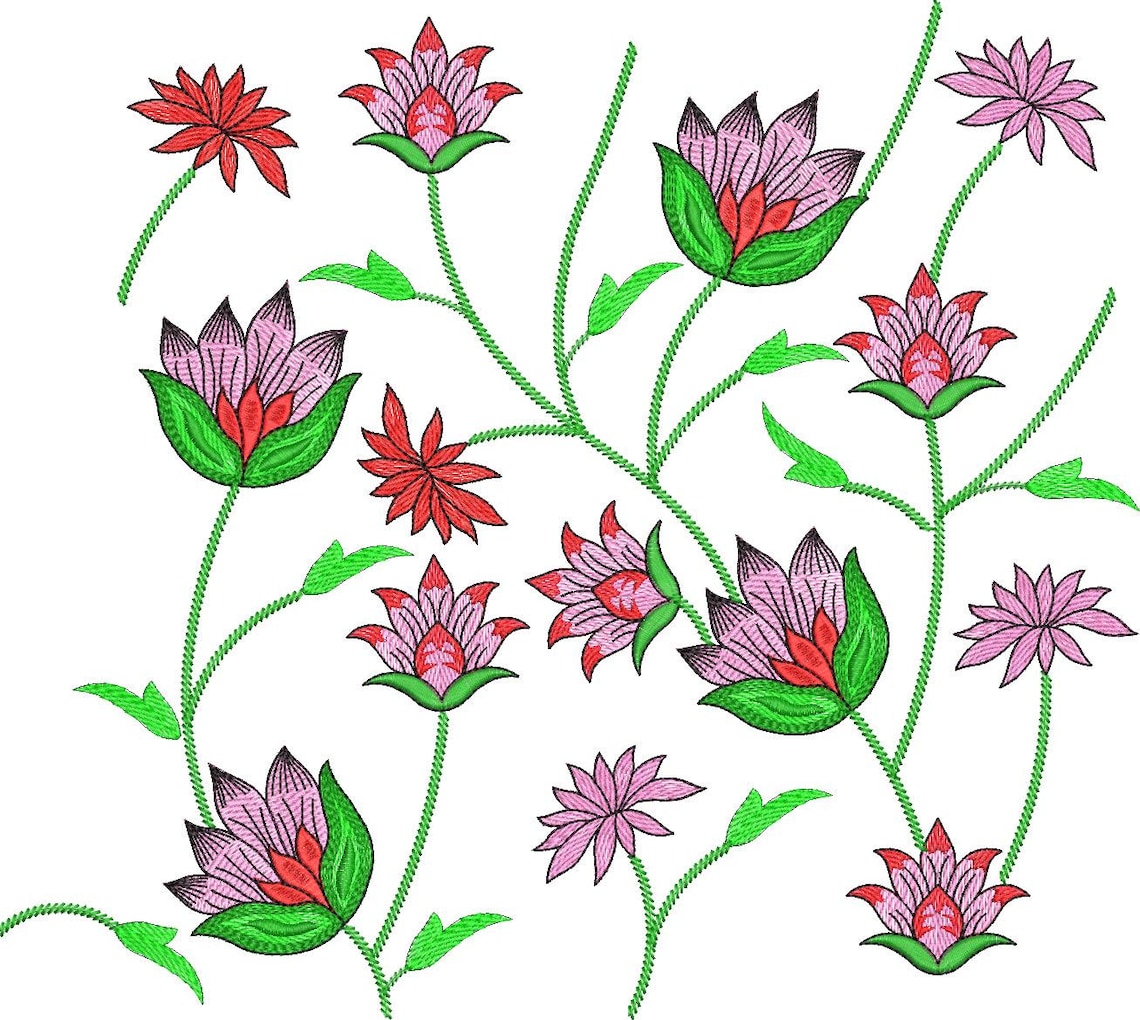 FLORAL MOTIF EMBROIDERY Flower Design File, W-13.61 in H-12.43in ...