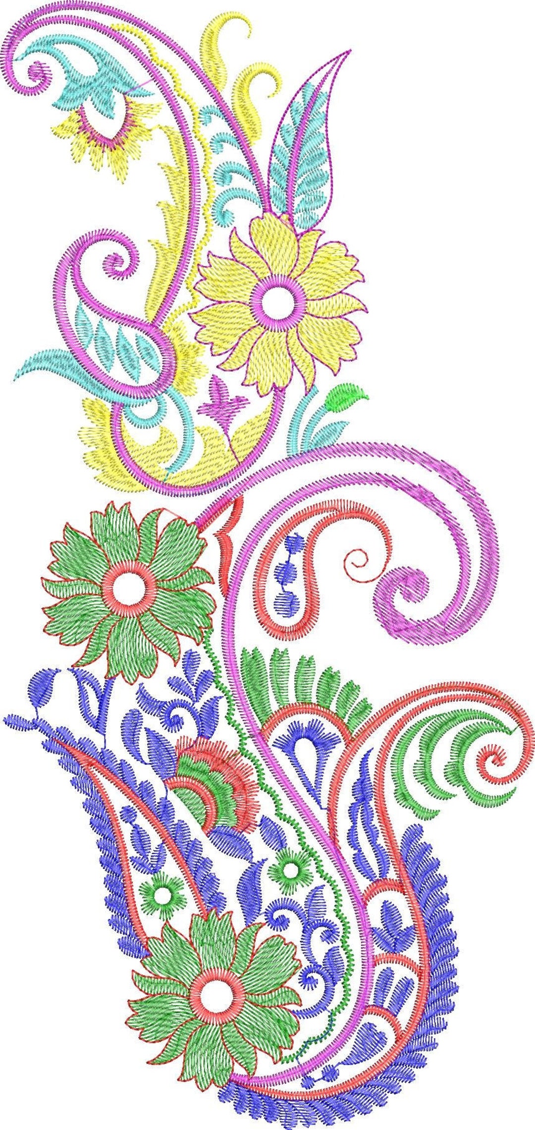 FLORAL MOTIF EMBROIDERY Flower Design File, W-8.94 in H-18.86in ...