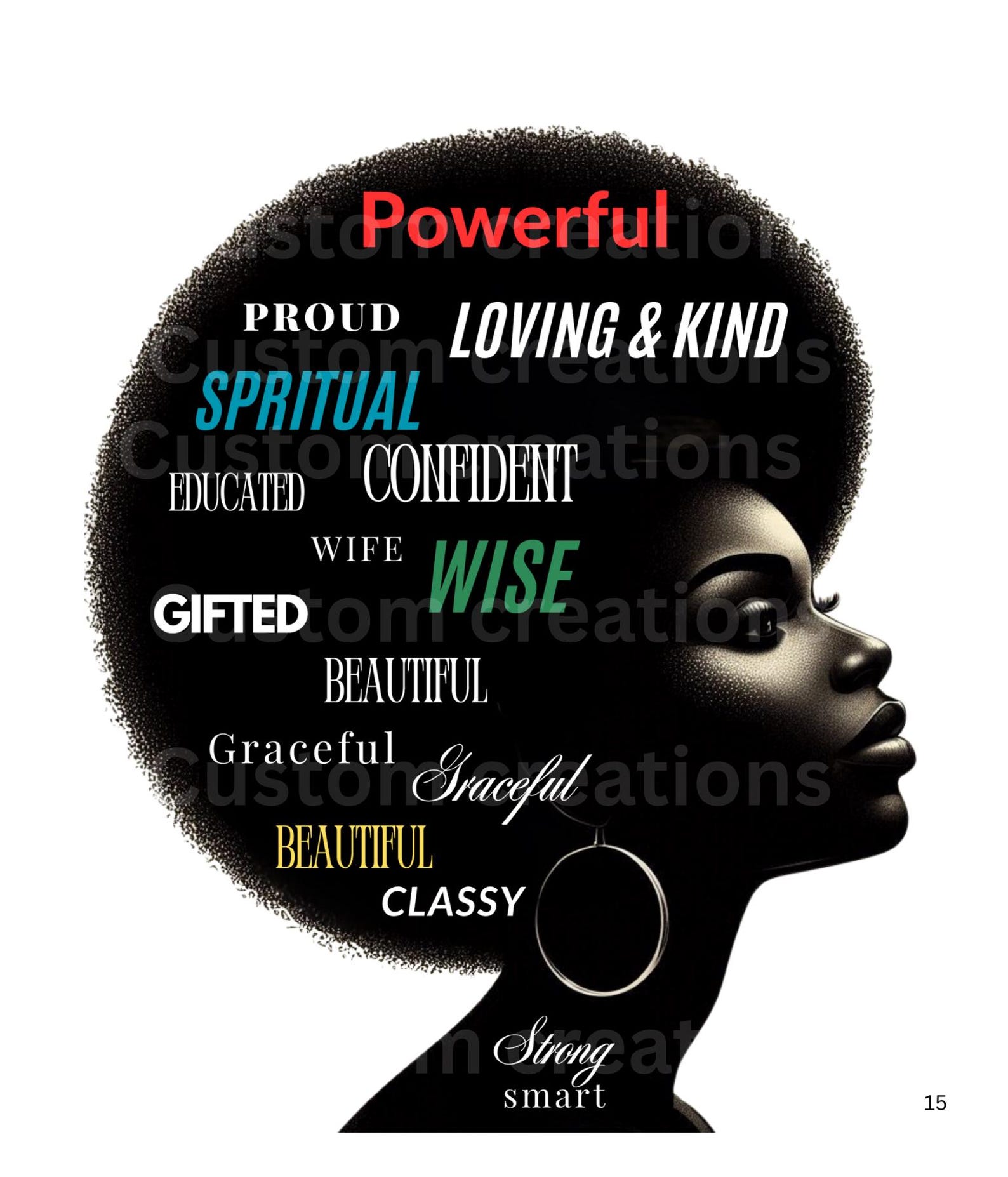 Empowering Black Woman Art Print: Afro Word Art (PNG Downloadable File ...