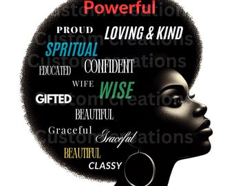 Empowering Black Woman Art Print: Afro Word Art (PNG Downloadable File ...