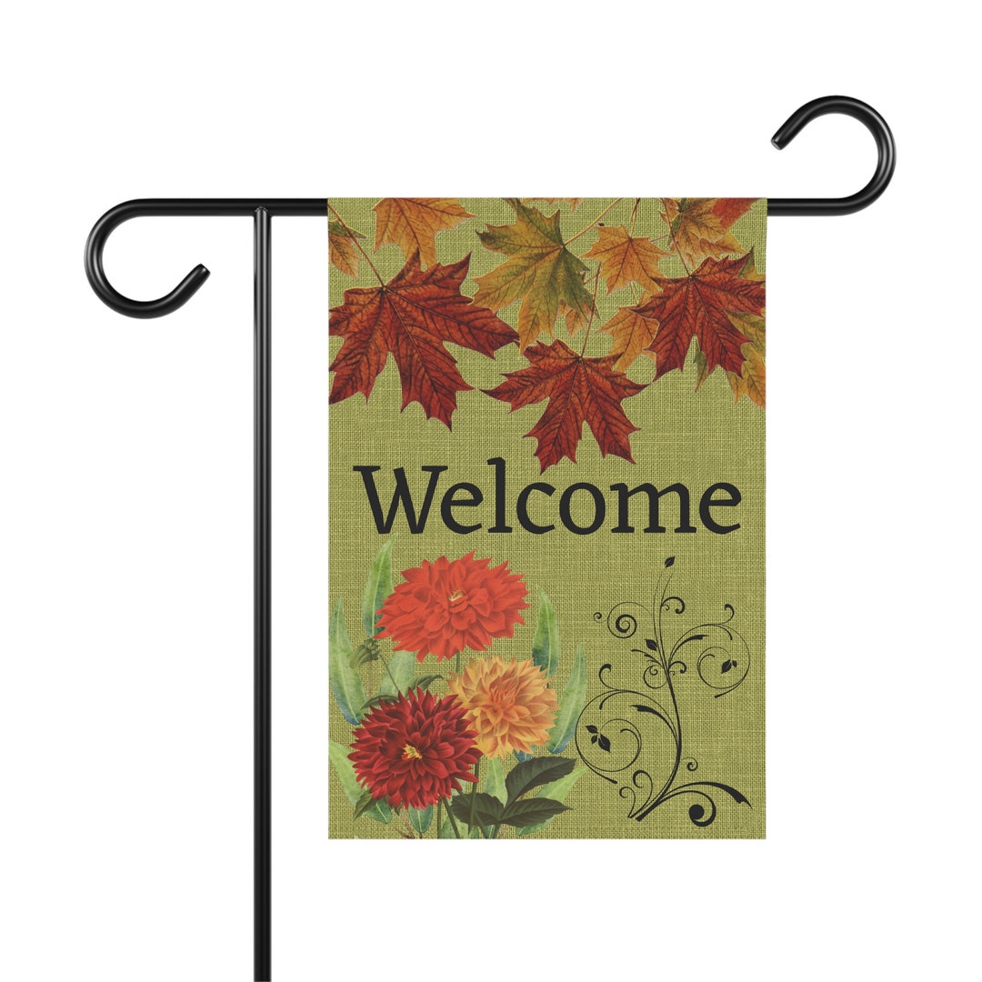 Fall Welcome Flag, Colorful Mums and Maple Leaves Lawn Decor, Rustic ...