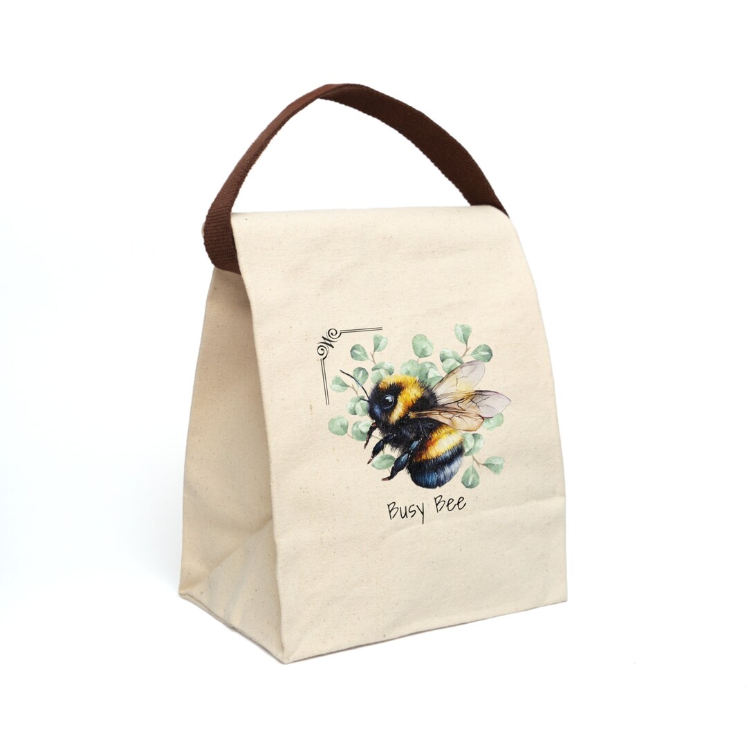 Busy Bumblebee Canvas Lunch Bag With Strap, Eco Friendly Reusable Lunch ...