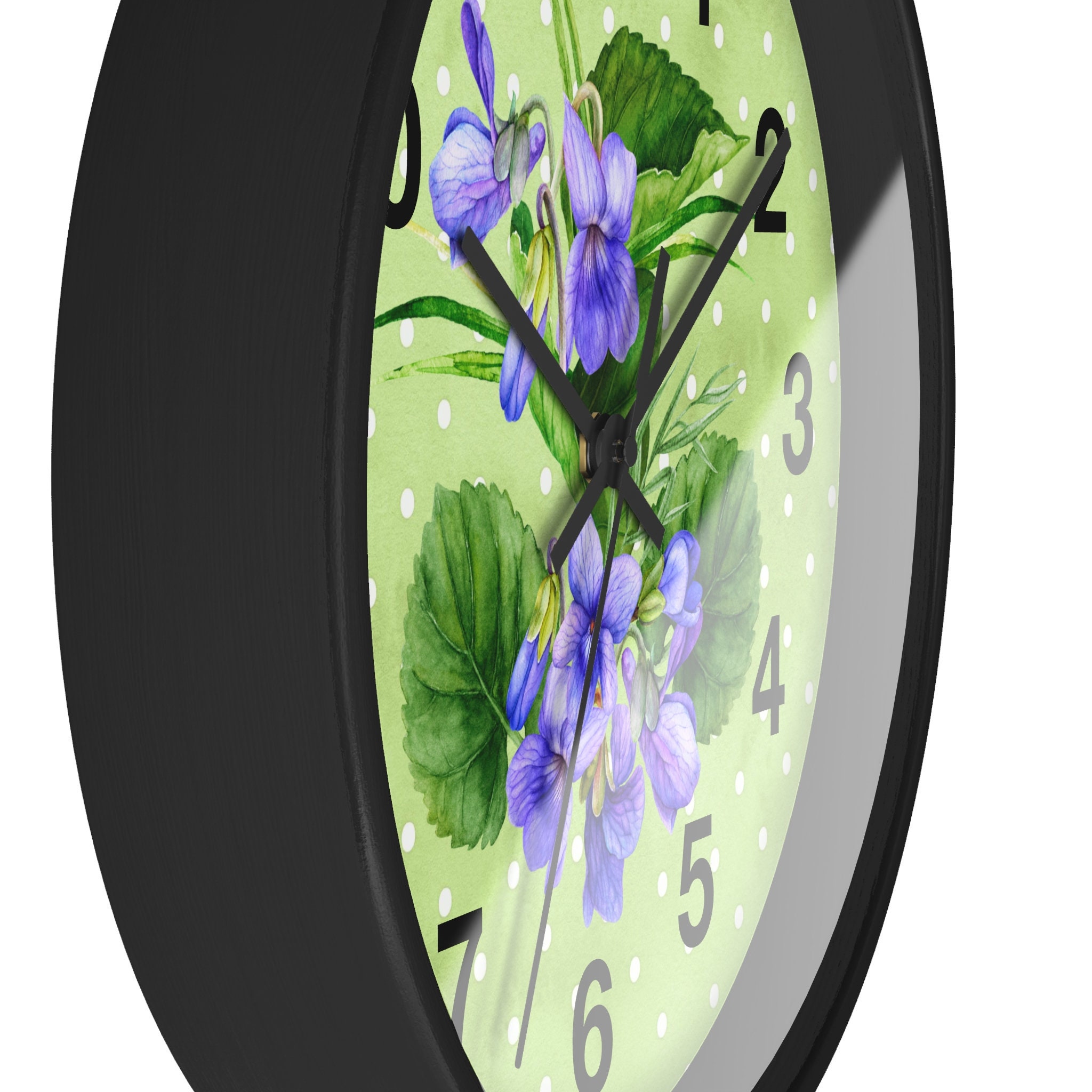 Purple Violets Wall Clock Floral Wall Clock Botanical Wall Clock Nature ...