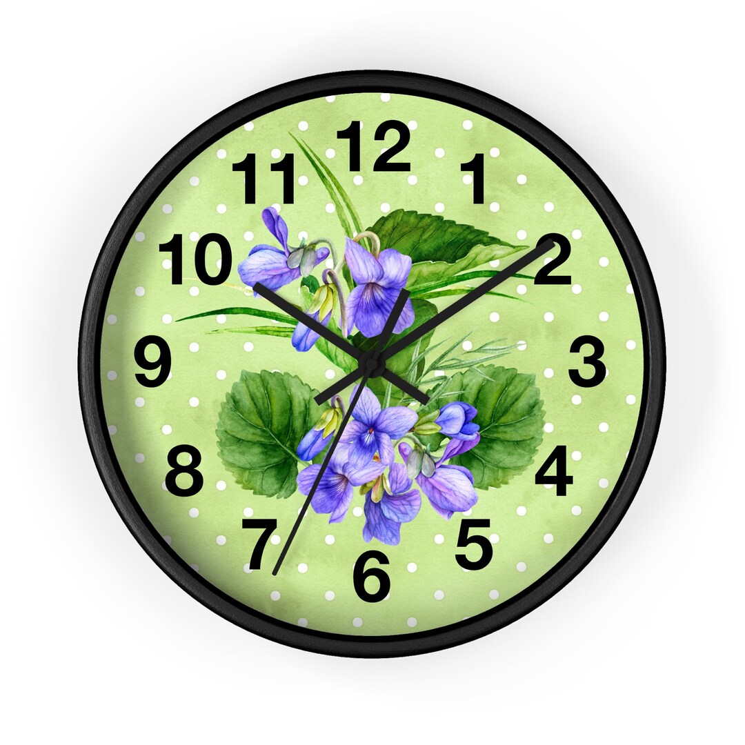 Purple Violets Wall Clock Floral Wall Clock Botanical Wall Clock Nature ...