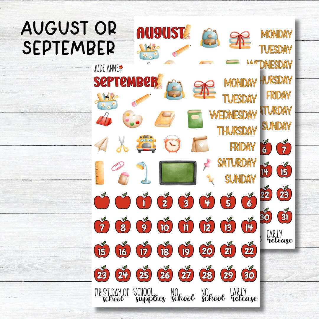 September Planner Stickers, August School Planner Kit, Back to School ...