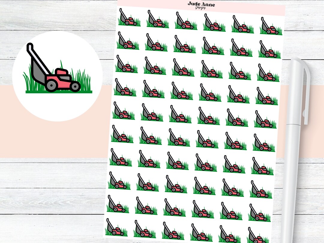 Lawn Mower Planner Stickers, Cut Grass Planner Stickers, Cute Planner ...