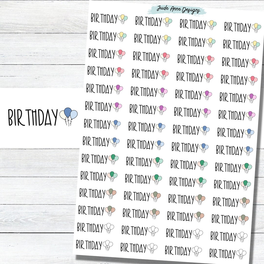 Birthday Planner Stickers, Birthday Reminders, Cute Balloons Planner ...