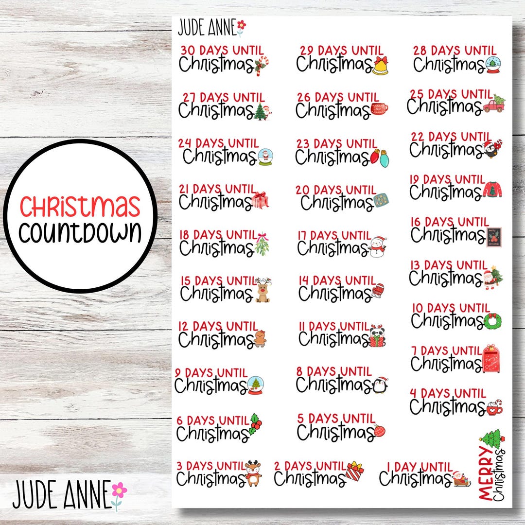 Christmas Countdown Planner Stickers, Holiday Event Stickers, December ...