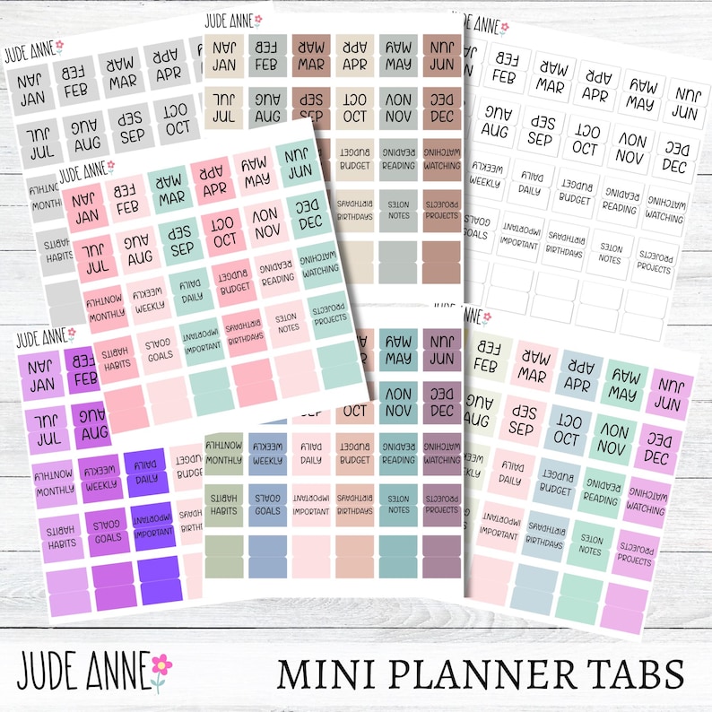 Mini Monthly Planner Tabs | Clean Minimal Month Stickers | Neutral ...